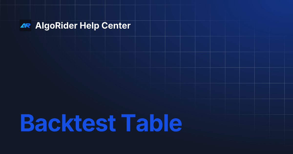 Backtest Table | AlgoRider Help Center